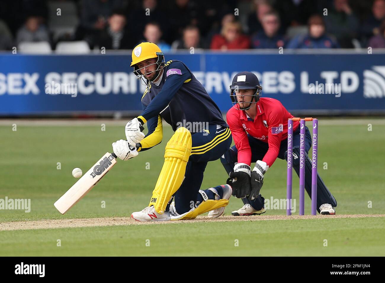 James Vince in batting action for Hampshire as Robbie White looks on ...