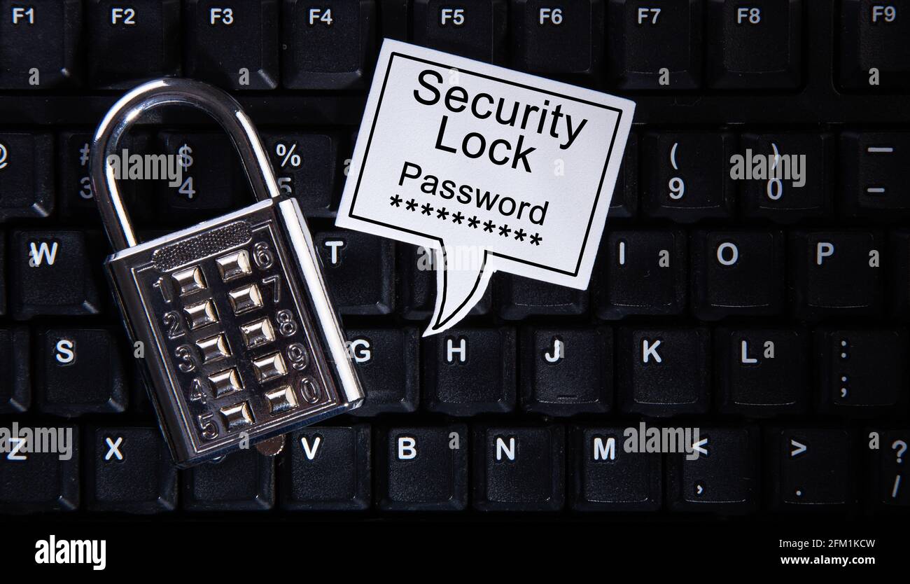 Metal Security Lock With Password On Computer Keyboard Security