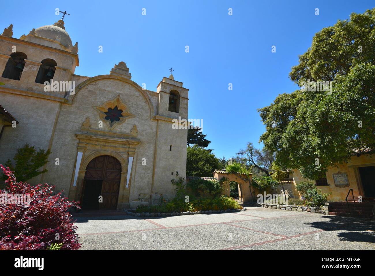 Landscape with scenic view of Mission San Carlos Borromeo de Carmelo, a ...