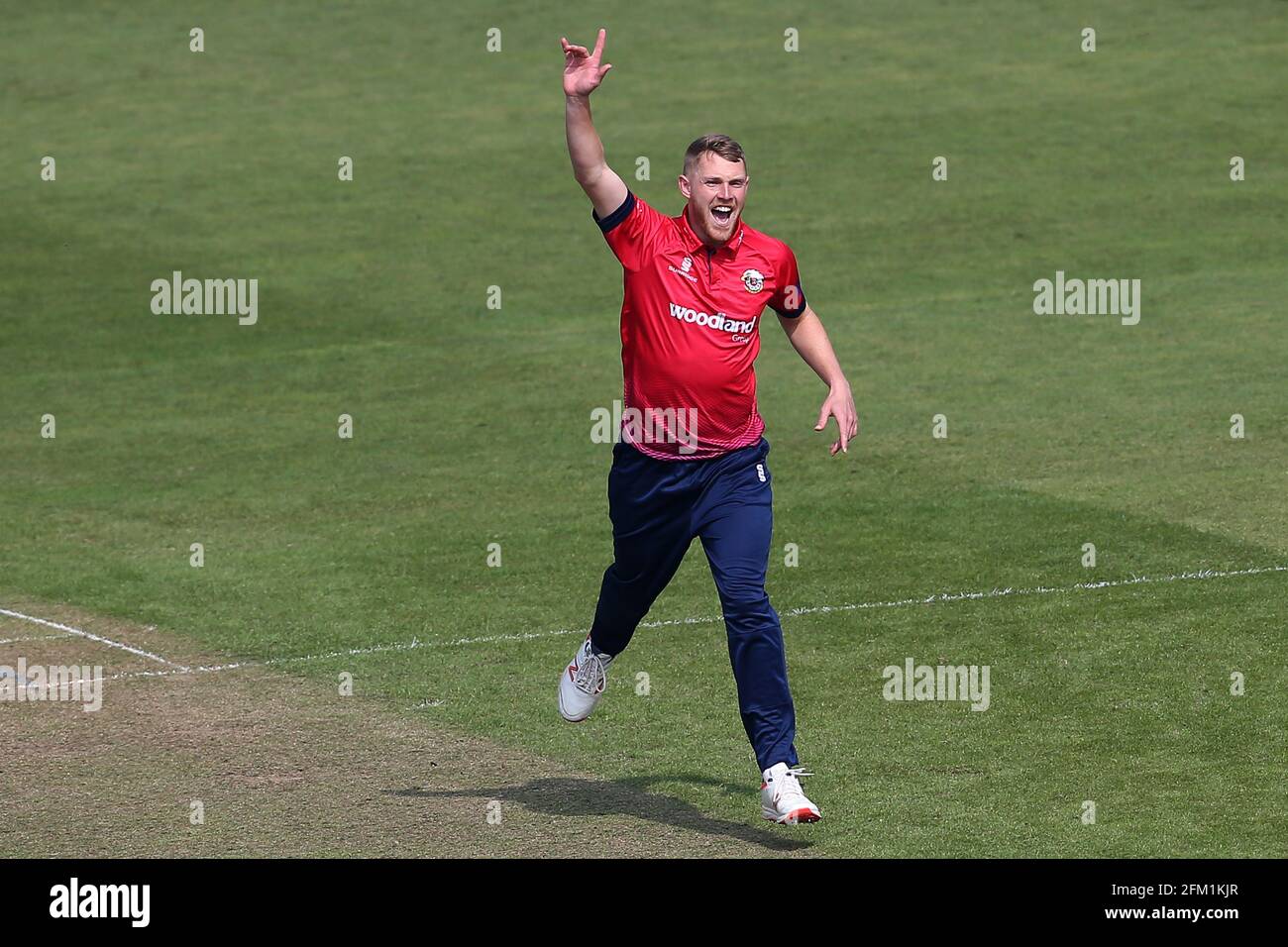 Jamie Porter of Essex celebrates taking the wicket of Charlie Hemphrey ...