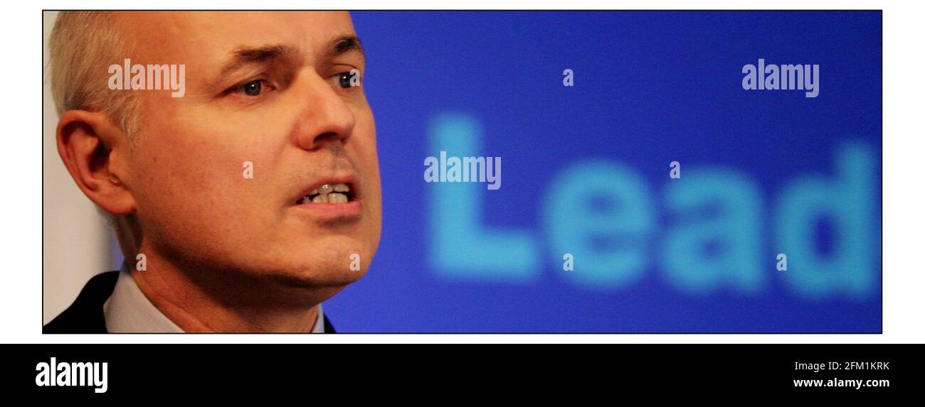 Ian Duncan Smith at a press conf where he made a plea for party unity ...