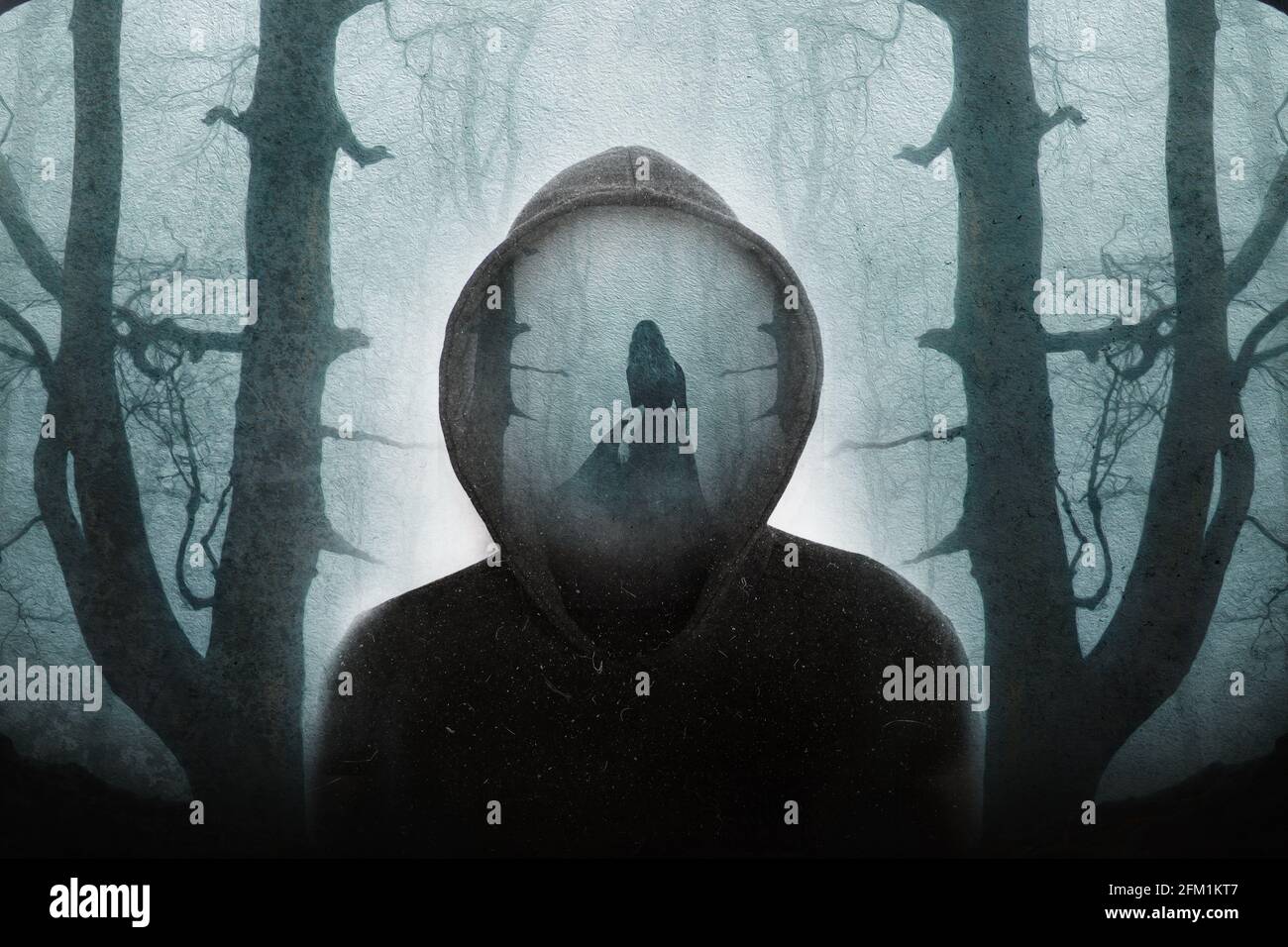 A supernatural concept of a double exposure of a ghostly woman wearing ...