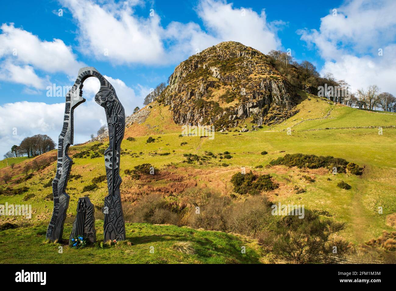 A view of Loudoun Hill with the Spirit of Scotland monument in the ...