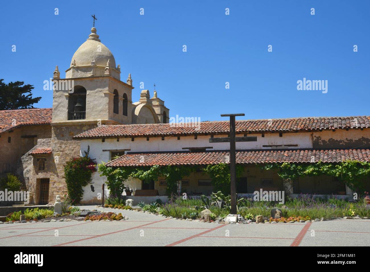 Landscape with scenic view of Mission San Carlos Borromeo de Carmelo, a ...