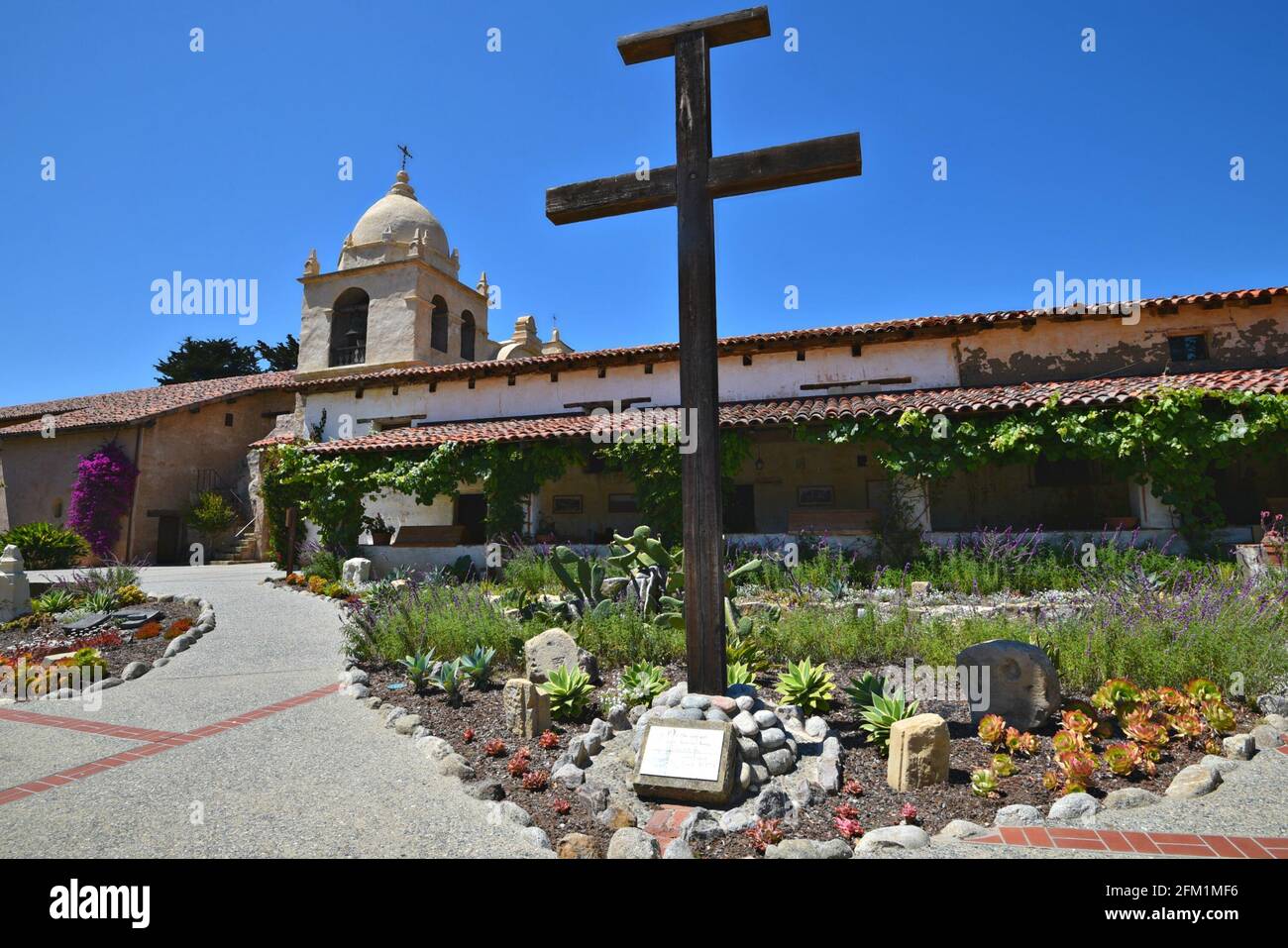 Landscape with scenic view of Mission San Carlos Borromeo de Carmelo, a ...