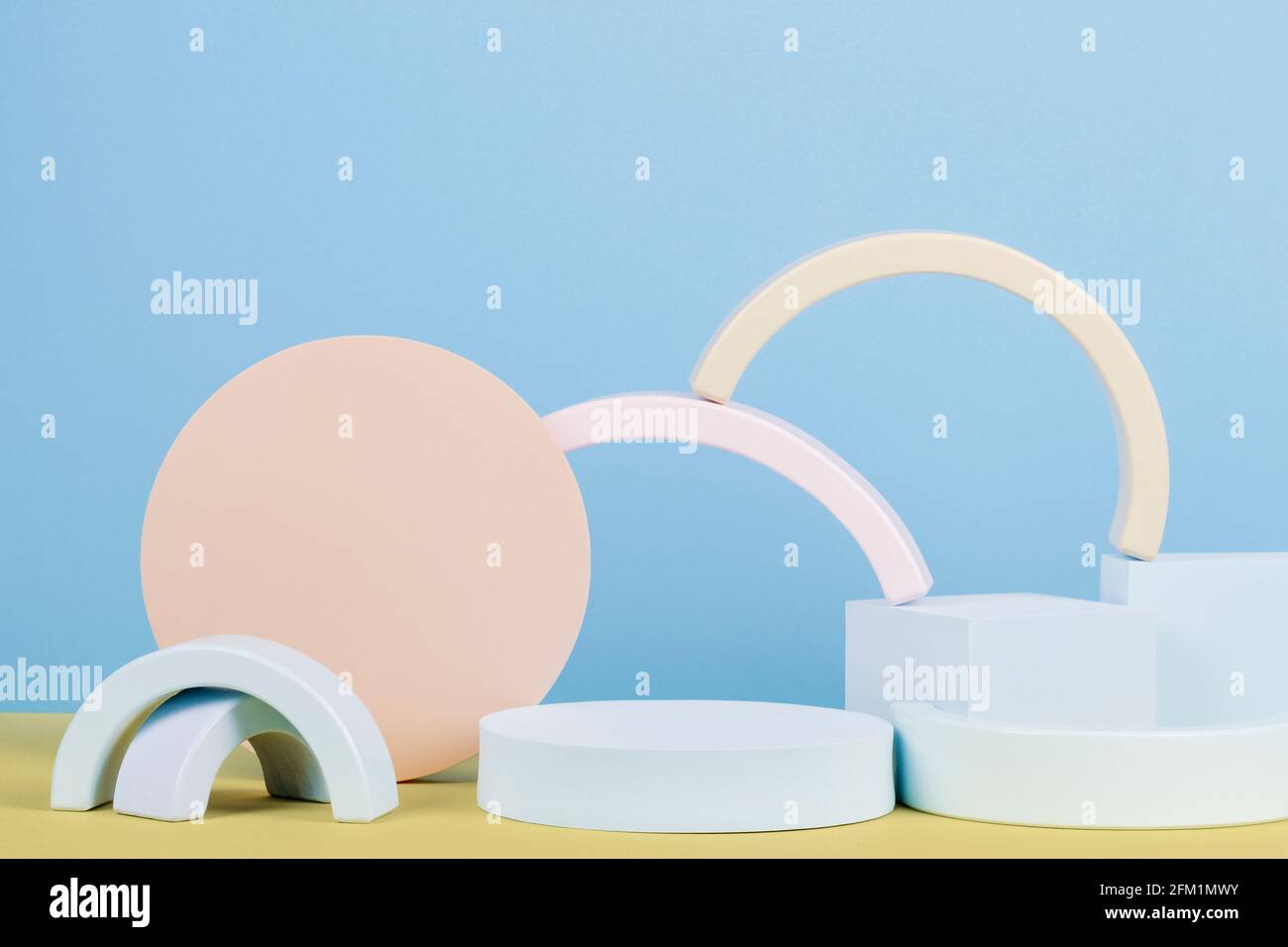 Abstract composition with geometric shapes forms. Exhibition podium ...