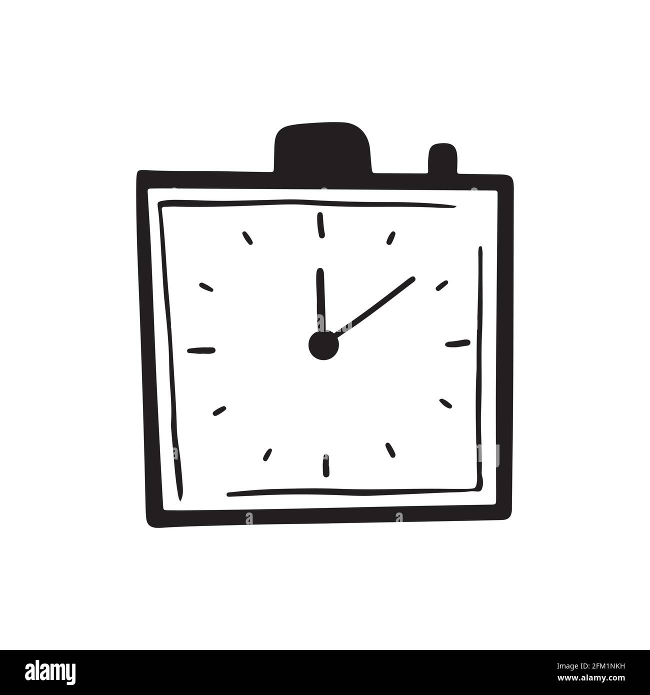 Hand drawn simple retro Alarm Clock icon of black color. Doodle sketch ...
