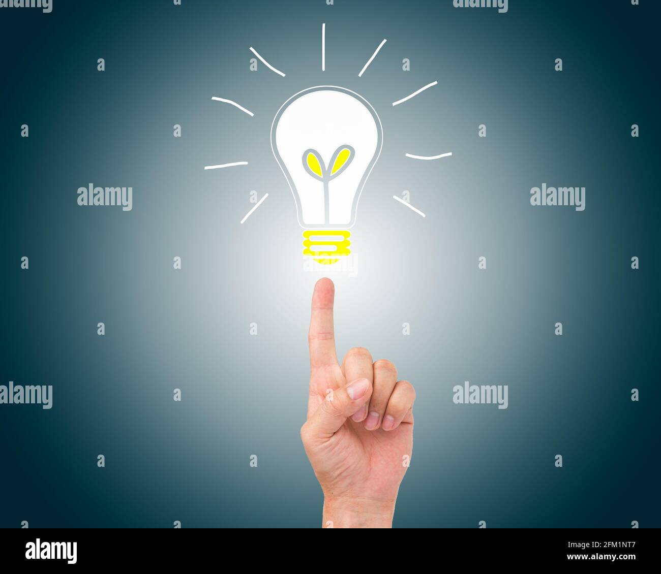Bulb light on fingertip on blue background - Idea Conceptual Stock ...