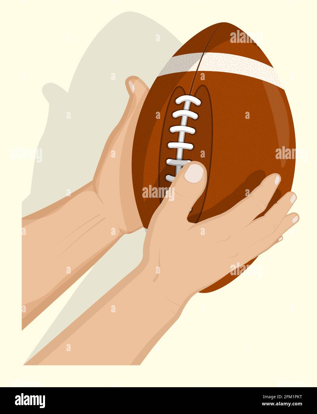 Strong male hands of athlete hold and catch sports ball for american ...
