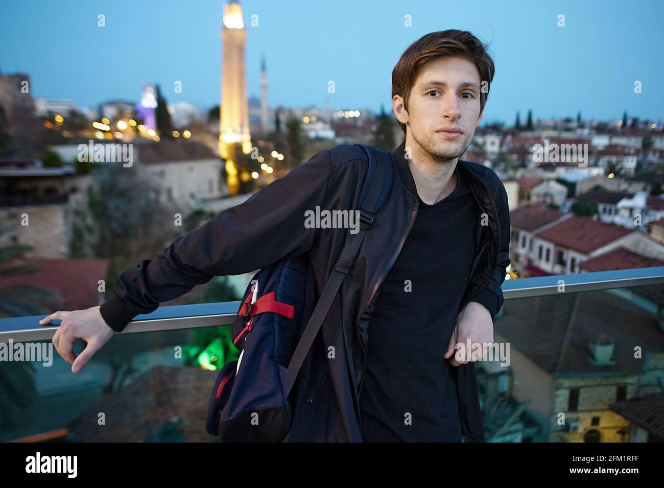 Sad man on observation deck of old city in Antalya, Turkey Stock Photo ...