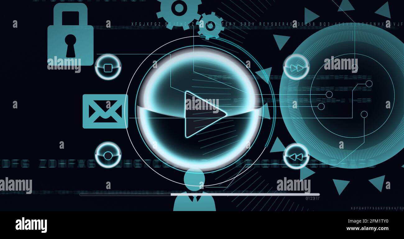 Animation of scopes scanning and icons on black background Stock Photo ...