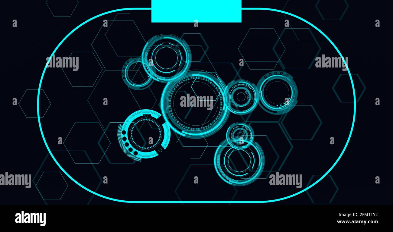 Animation of scopes scanning and hexagons on black background Stock ...