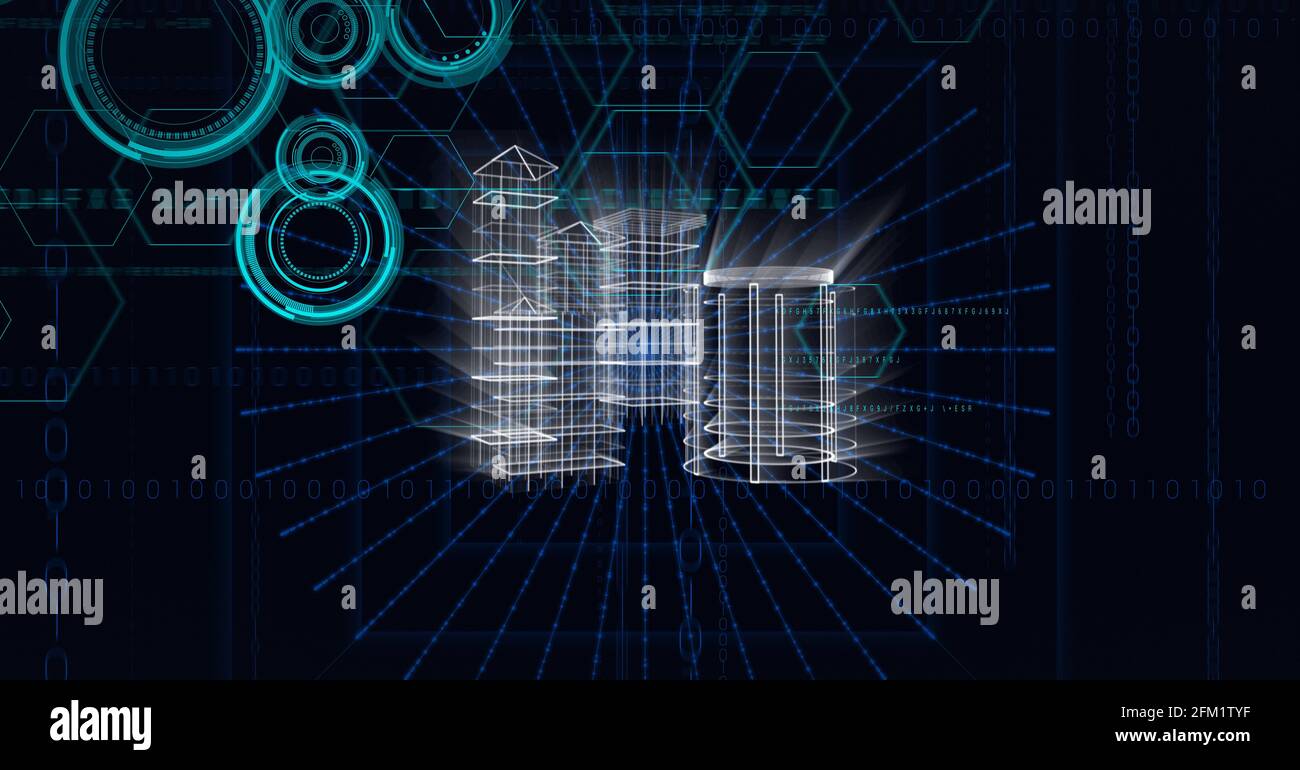 Animation of scopes scanning and hexagons on black background Stock ...