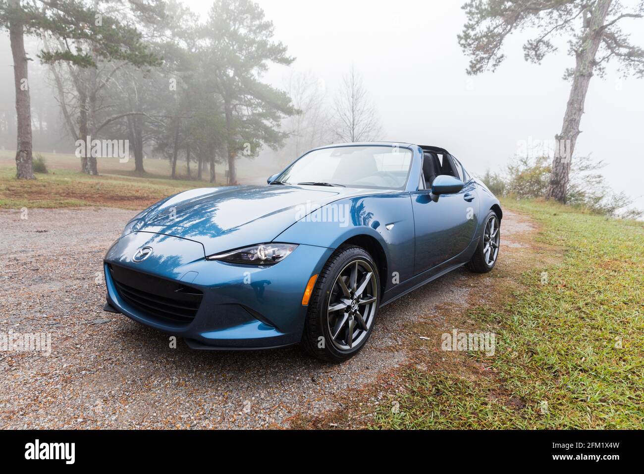 Driver's side view of a new, blue 2020 Mazda MX-5 Miata GT RF Stock ...