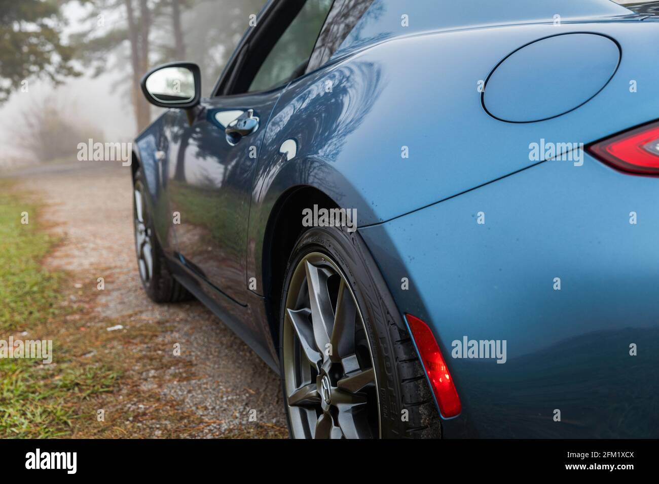 Driver's side view of a new, blue 2020 Mazda MX-5 Miata GT RF Stock ...
