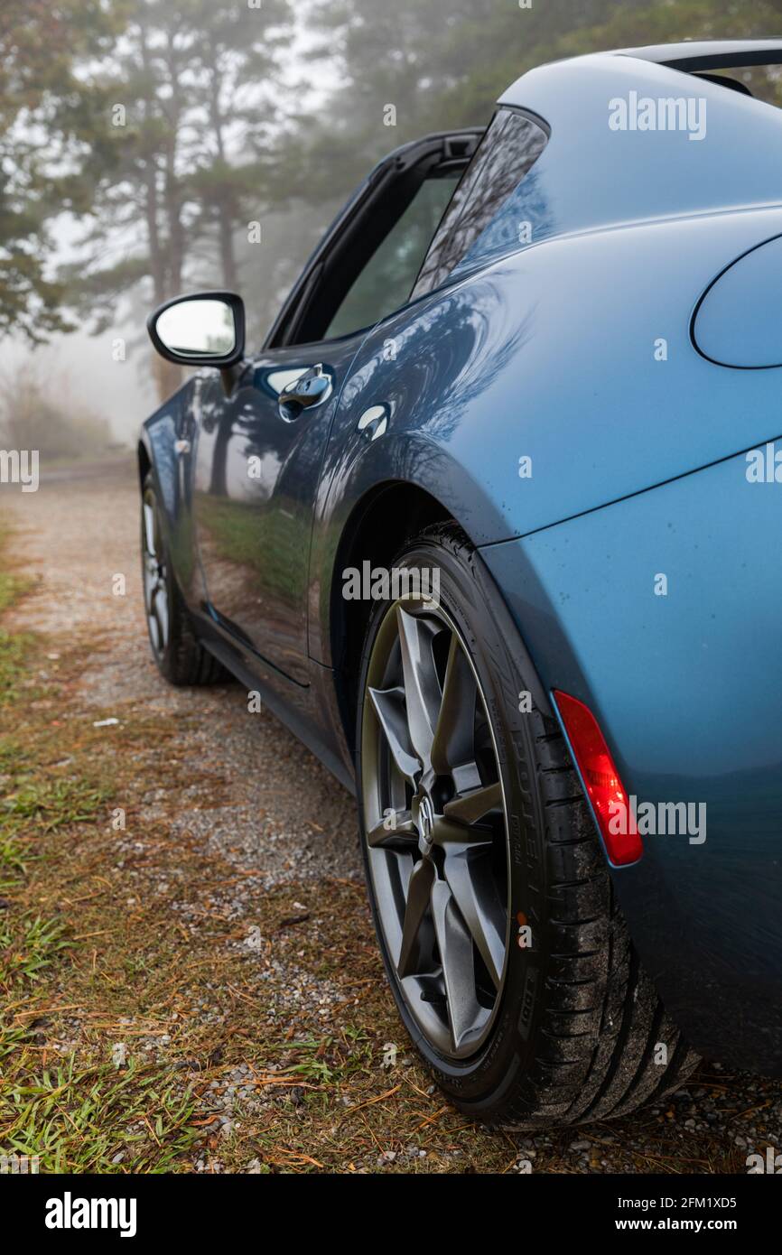 Driver's side view of a new, blue 2020 Mazda MX-5 Miata GT RF Stock ...