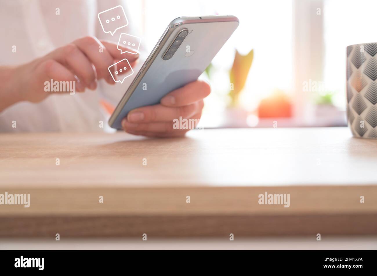 Social media concept. Woman using phone with social media icons ...