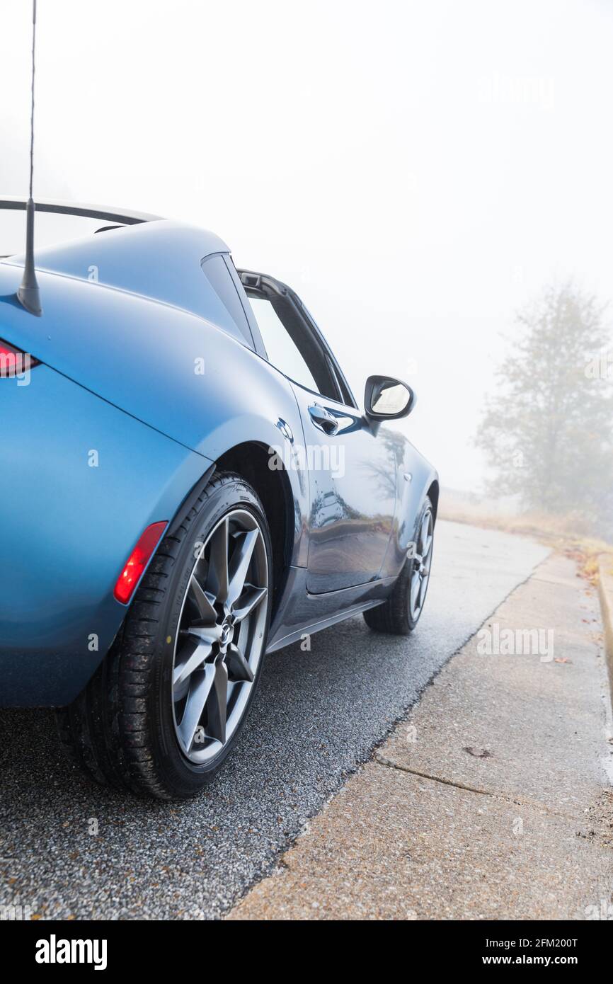 Passenger's side view of a new, blue 2020 Mazda MX-5 Miata GT RF Stock ...
