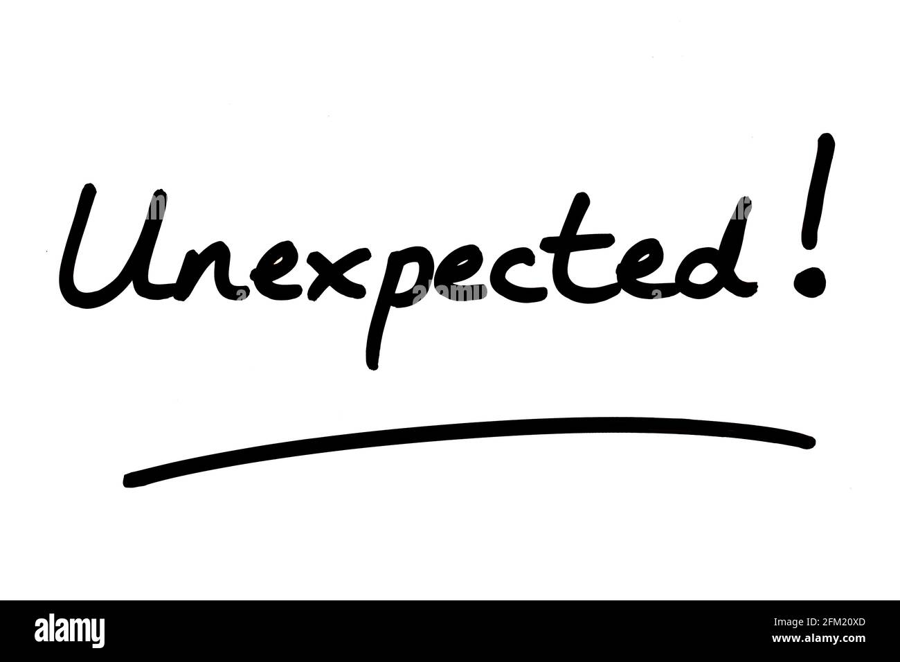 Unexpected! handwritten on a white background Stock Photo - Alamy