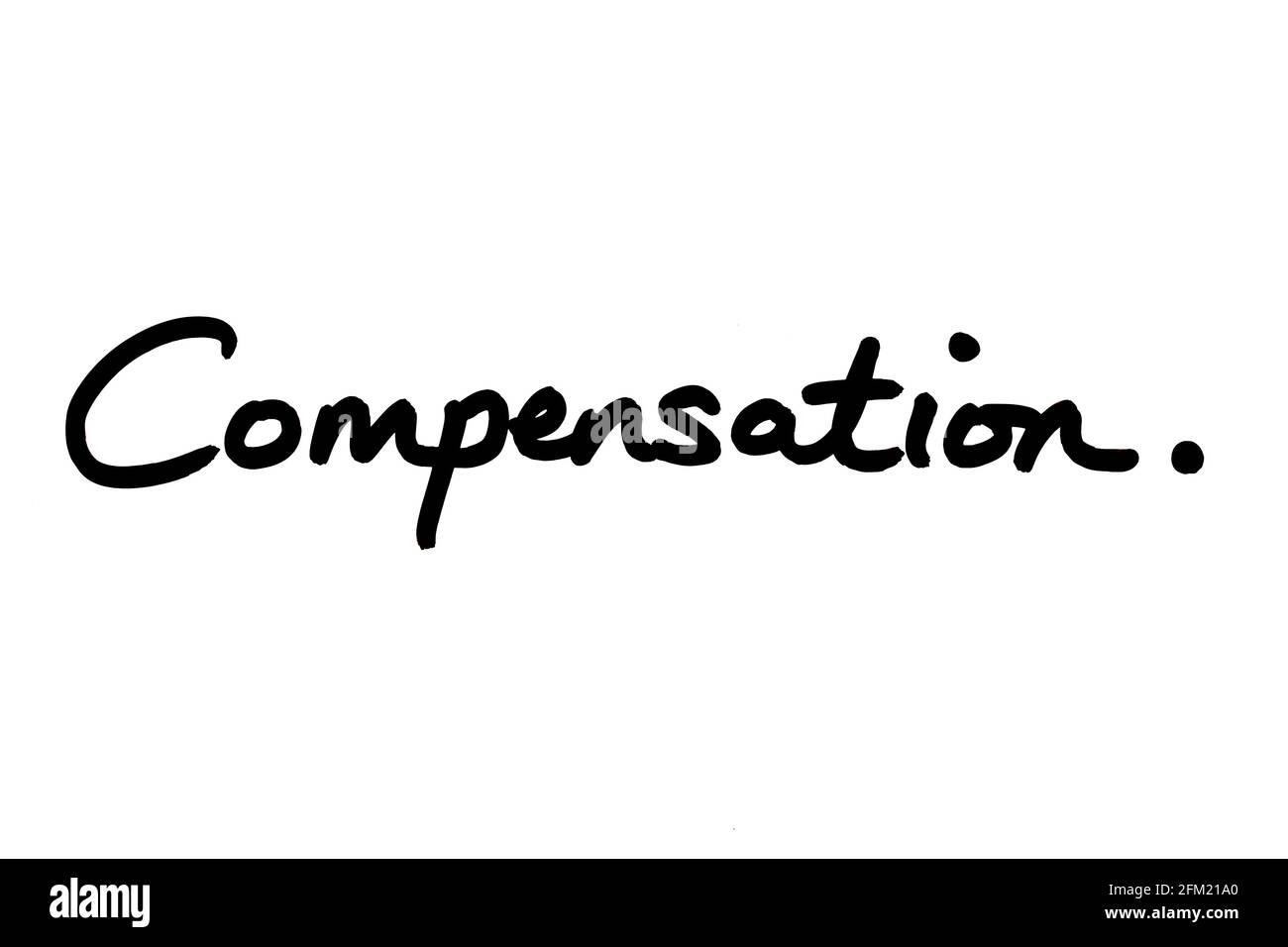 Compensation, handwritten on a white background Stock Photo - Alamy
