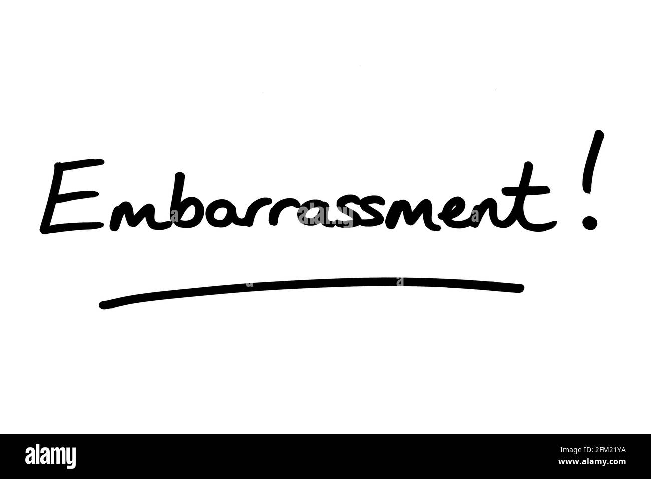 Embarrassment! handwritten on a white background Stock Photo - Alamy