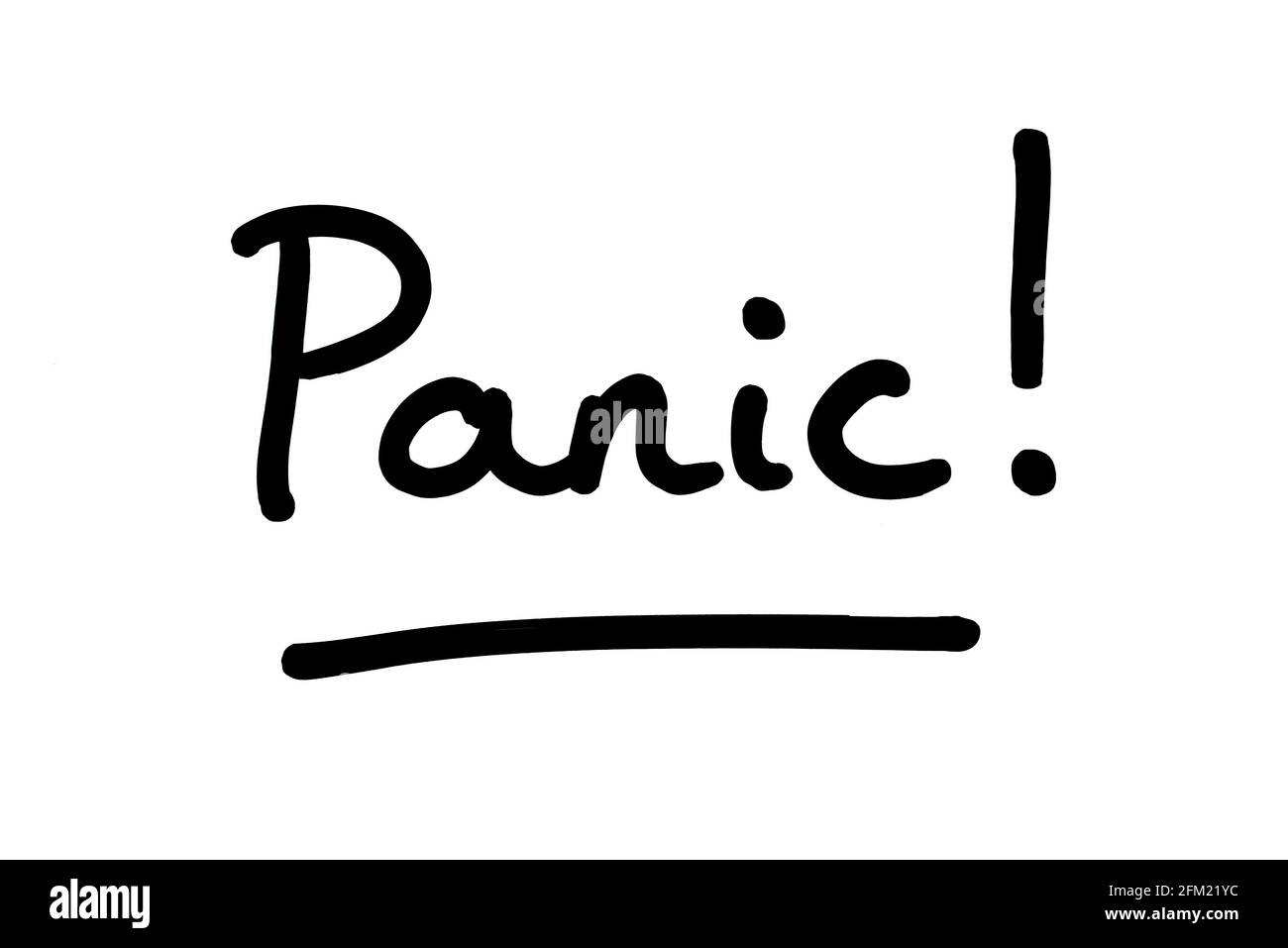 Panic! handwritten on a white background Stock Photo - Alamy
