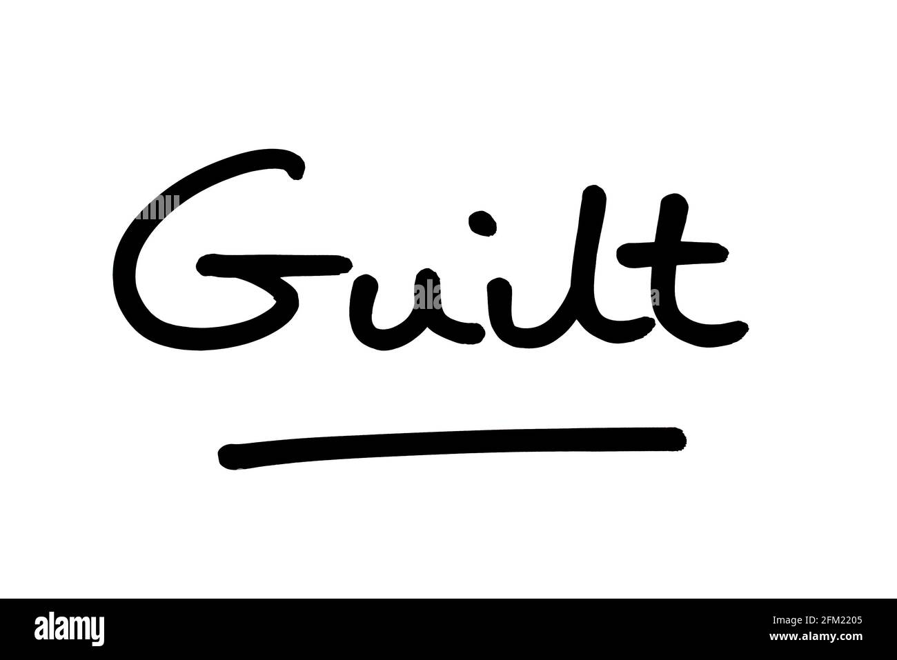 Guilt, handwritten on a white background Stock Photo - Alamy