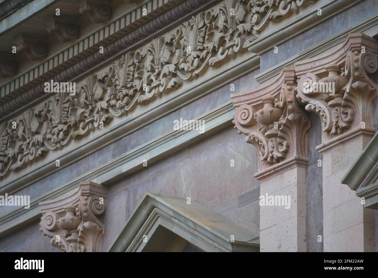 Doric rhythm marble pediment and columns of the Teatro Juárez in ...