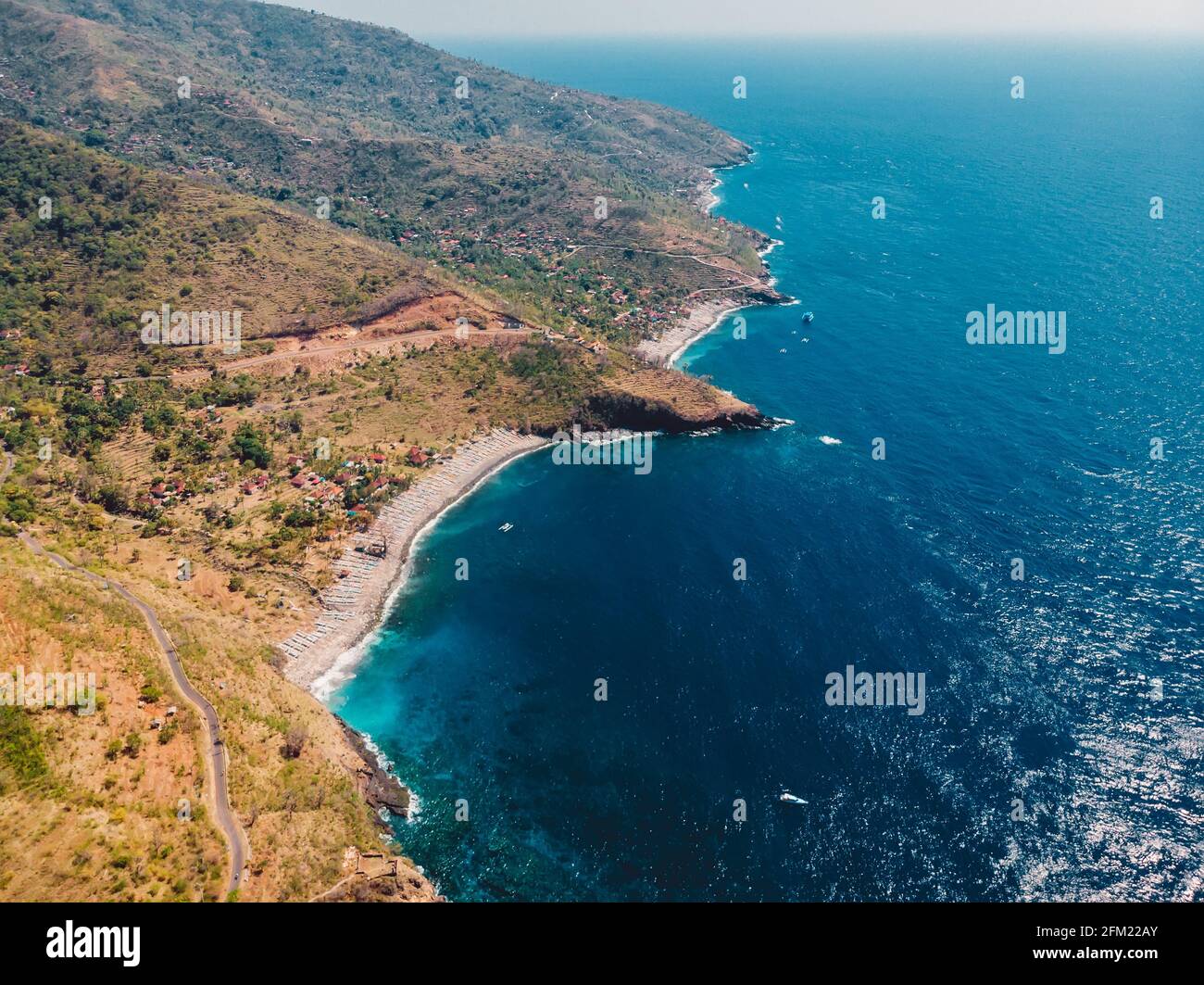 Aerial view of East Bali with blue ocean and boats Stock Photo - Alamy