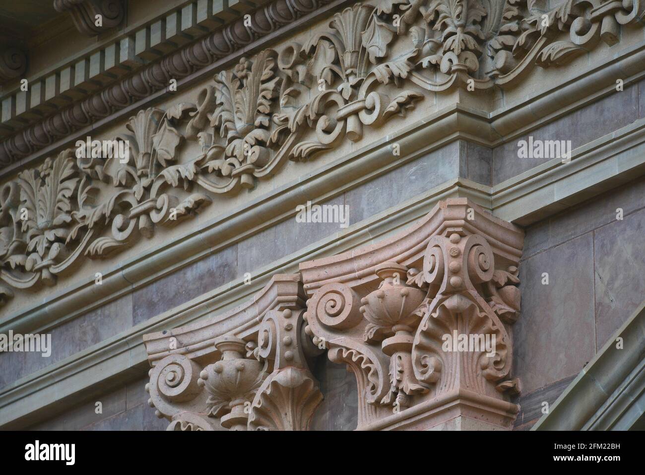 Doric rhythm marble pediment and columns of the Teatro Juárez in ...