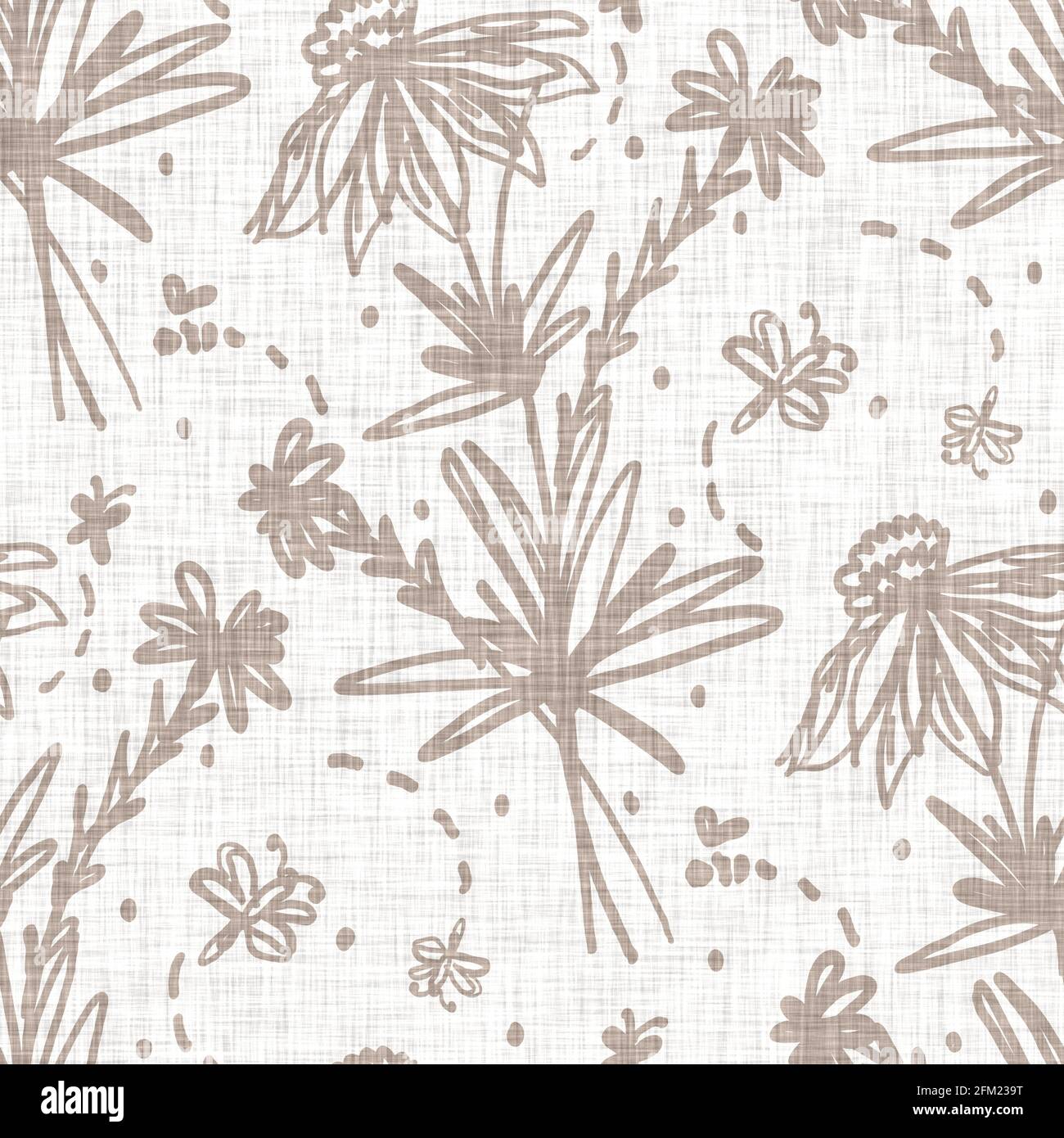 Seamless minimalist doodle flower pattern background. Calm two tone ...