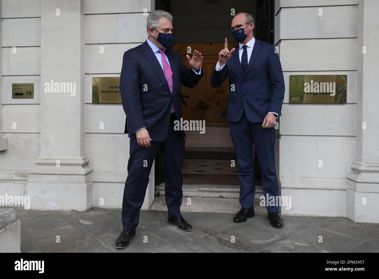 Northern Ireland Secretary Brandon Lewis ,eaves after his meeting with ...