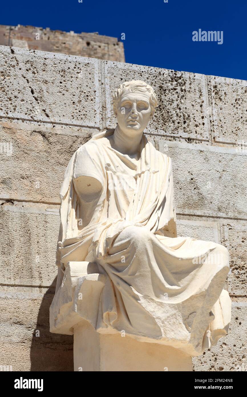 Sculpture of greek dramatist Menander at Acropolis, Athens, Greece ...
