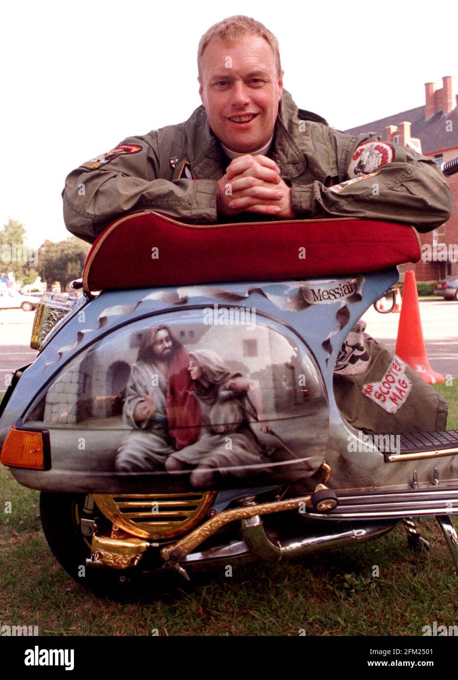 REV. MIKE BROTHERTON WITH ONE OF THE BIBLICAL SCENES ON HIS SCOOTER ...