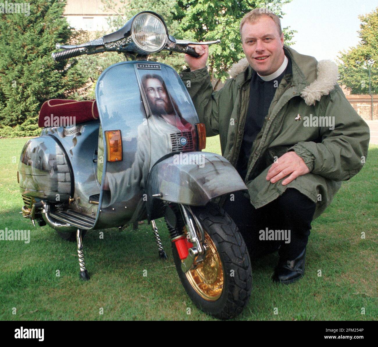 REV MIKE BROTHERTON WITH HIS SCOOTER 'THE MESSIAH' PIC MIKE WALKER ...