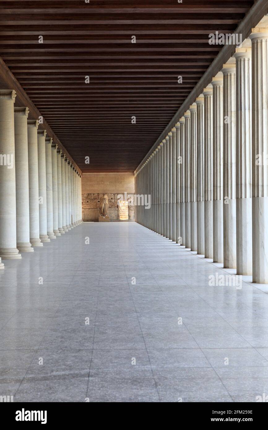 View of column arcade in Ancient Agora, Athens, Greece Stock Photo - Alamy