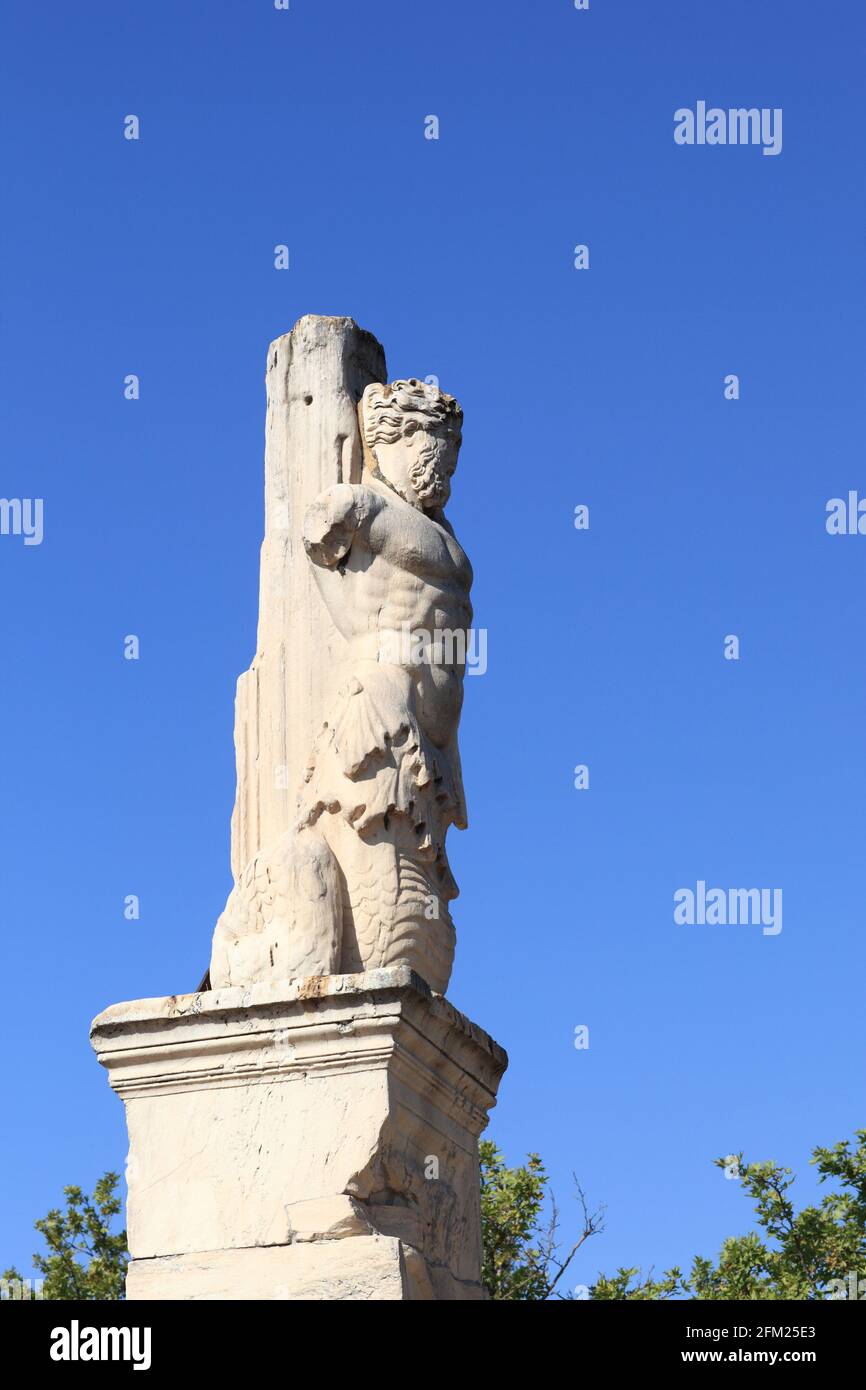 Triton on the sky background, Odeion of Agrippa, Athens, Greece Stock ...