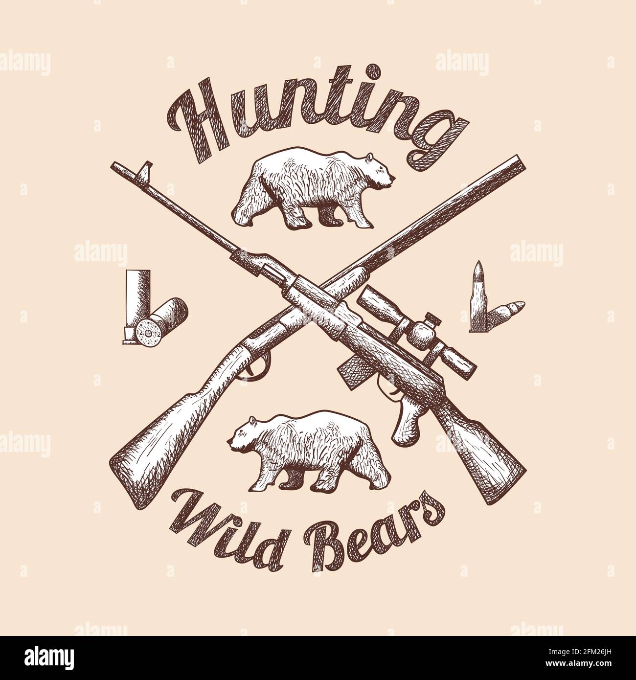 Hunting Emblem. Hand Drawn Sketch Design. Vector Illustration Stock ...