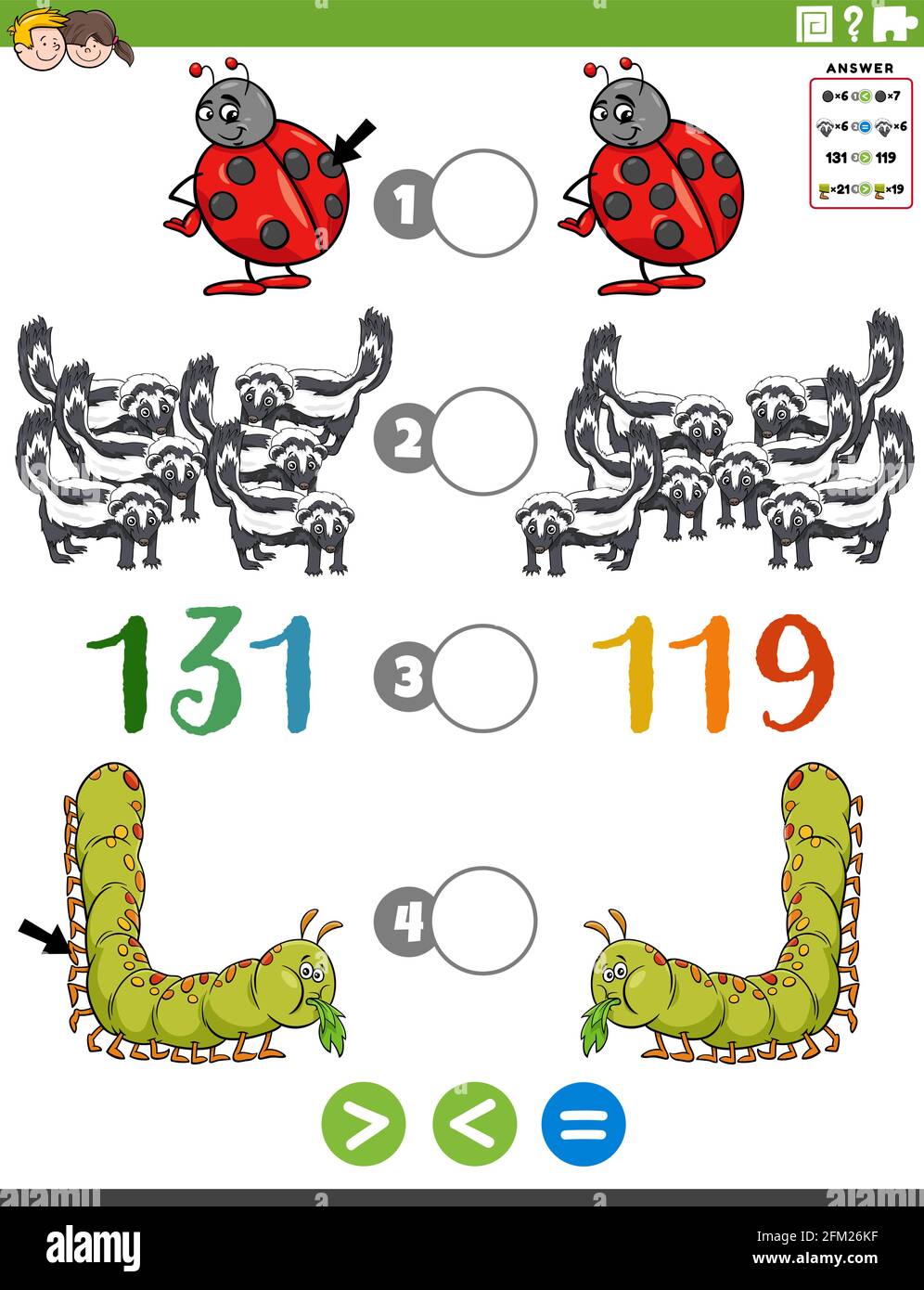 Cartoon illustration of educational mathematical puzzle game of greater ...