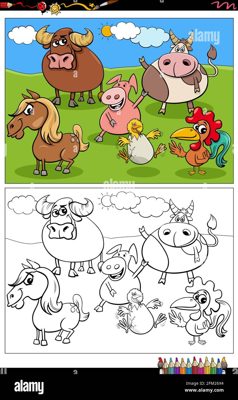 Cartoon illustration of funny comic animals characters group on the ...
