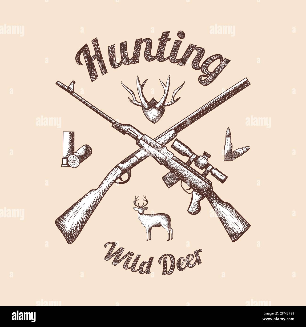 Hunting Emblem. Hand Drawn Sketch Design. Vector Illustration Stock ...
