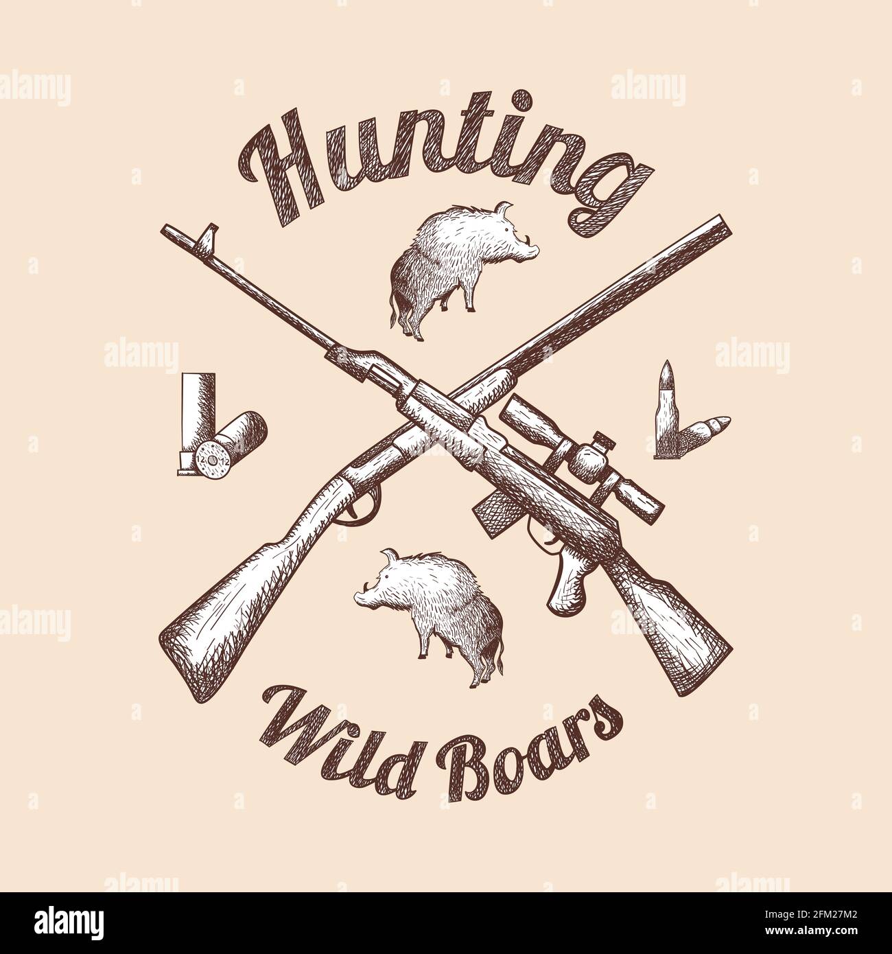 Hunting Emblem. Hand Drawn Sketch Design. Vector Illustration Stock ...