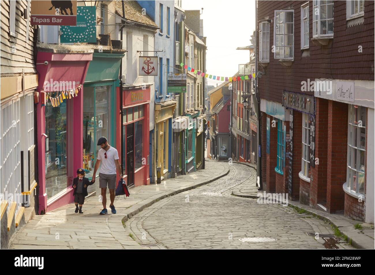 The Old High Street at sunrise, Folkestone, Kent, England Stock Photo ...