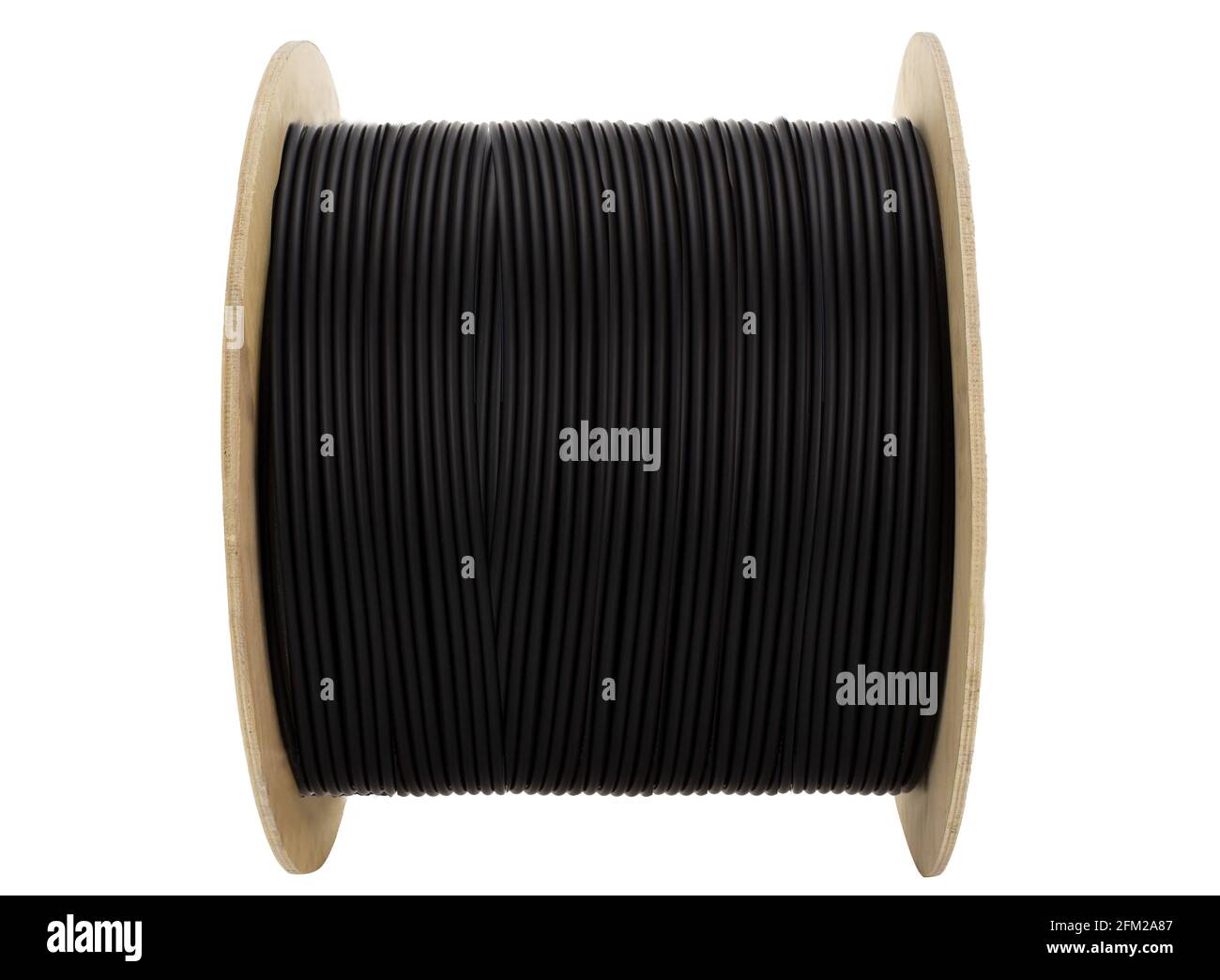 Electricity black cable on wooden spools. ISOLATED Stock Photo - Alamy