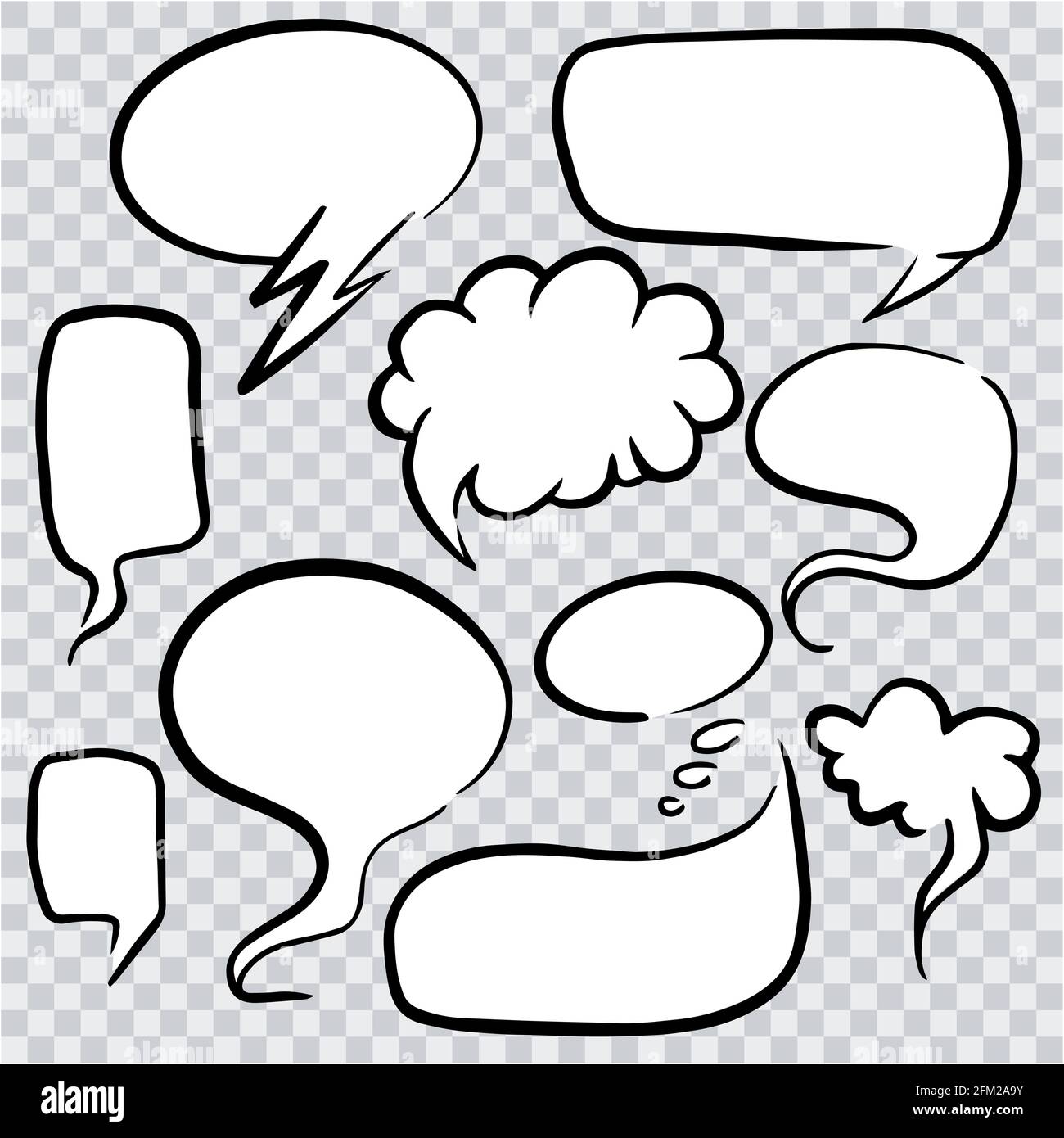 Set of Cartoon talk bubble. Speech clouds hand drawn art. Vector Stock ...
