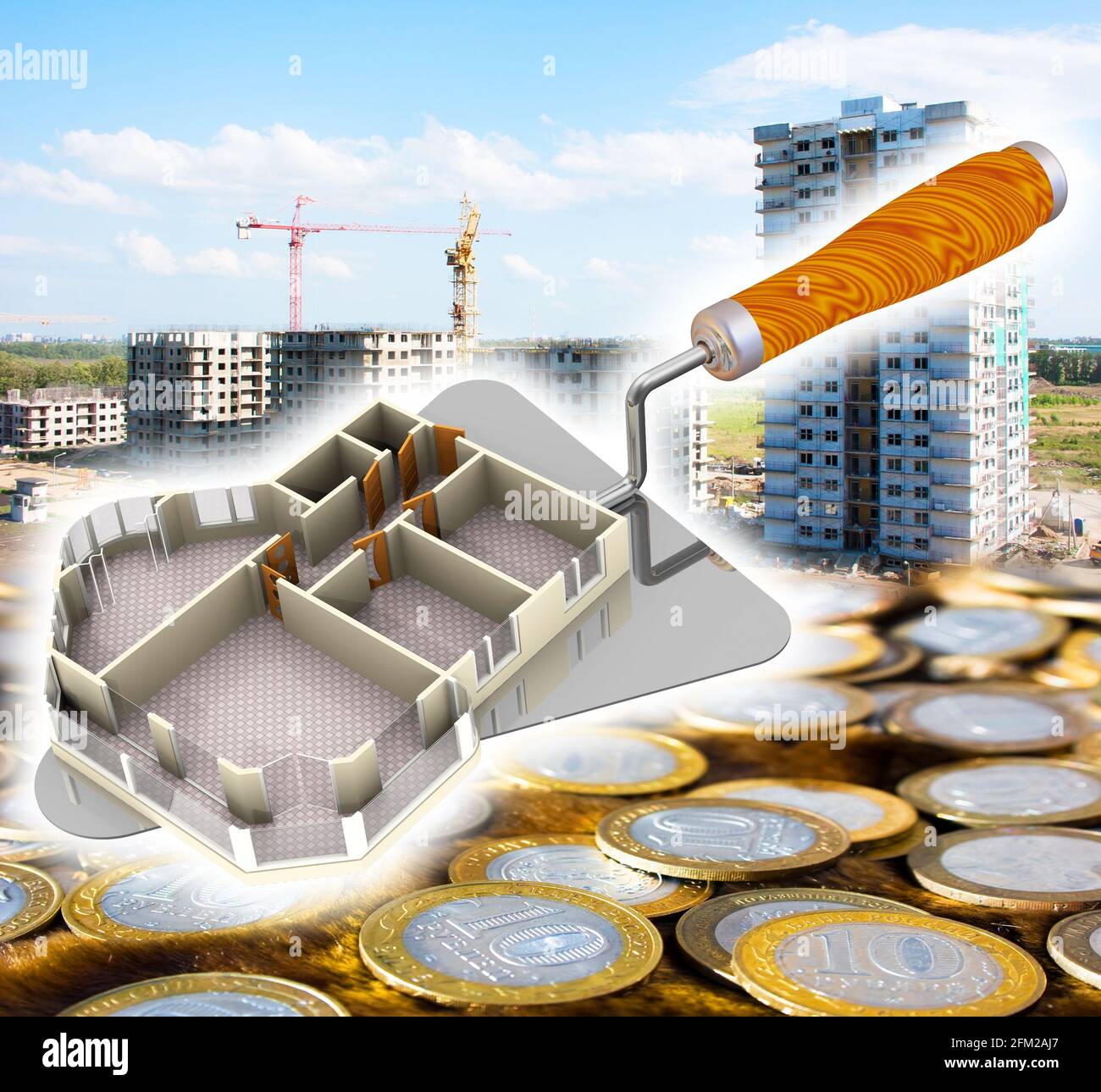 Project of an apartment lying on the trowel on the background of ...