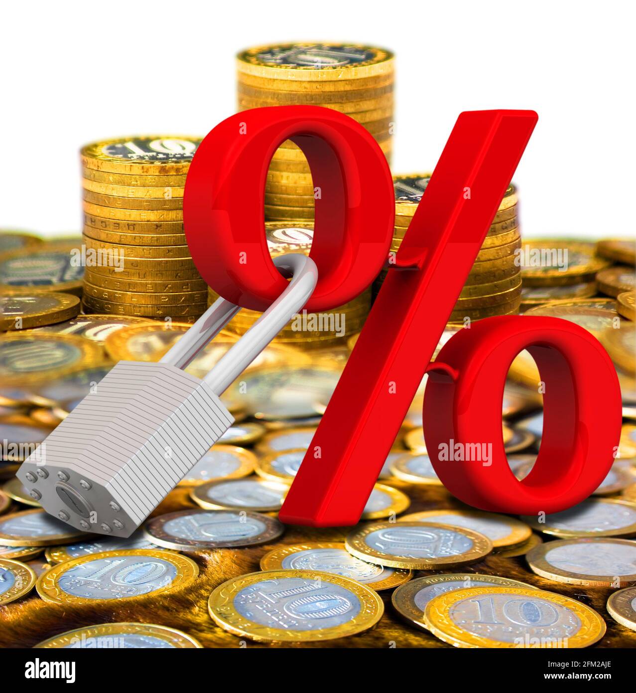 Fixed interest rate. Red percentage symbol with a padlock on the ...