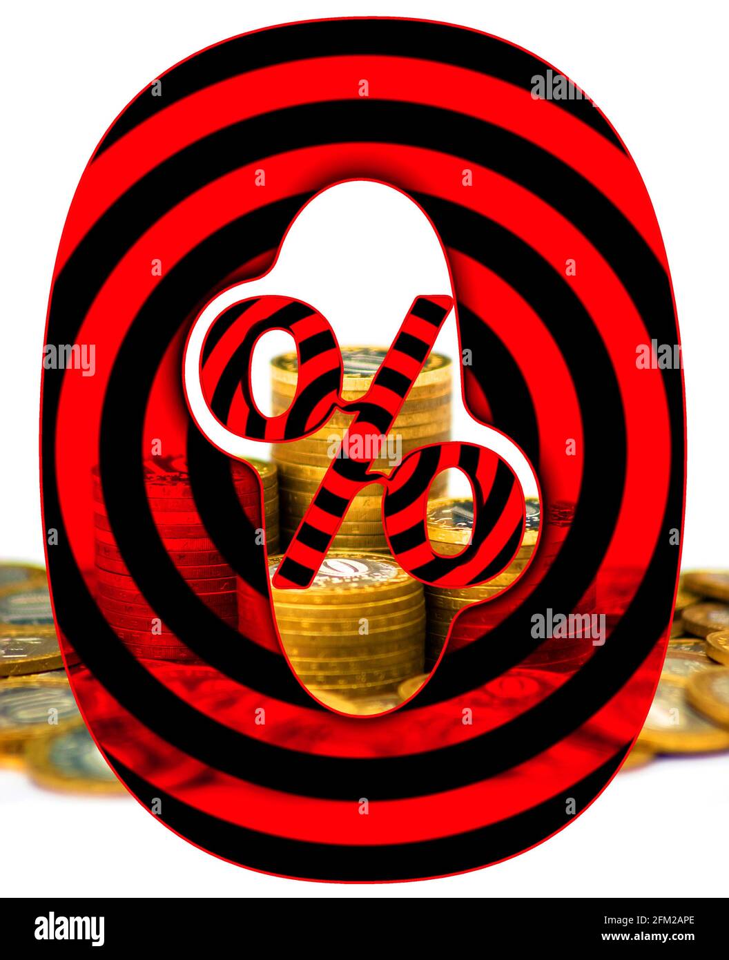 Zero percentage. Black and red zero percentage sign on the background ...