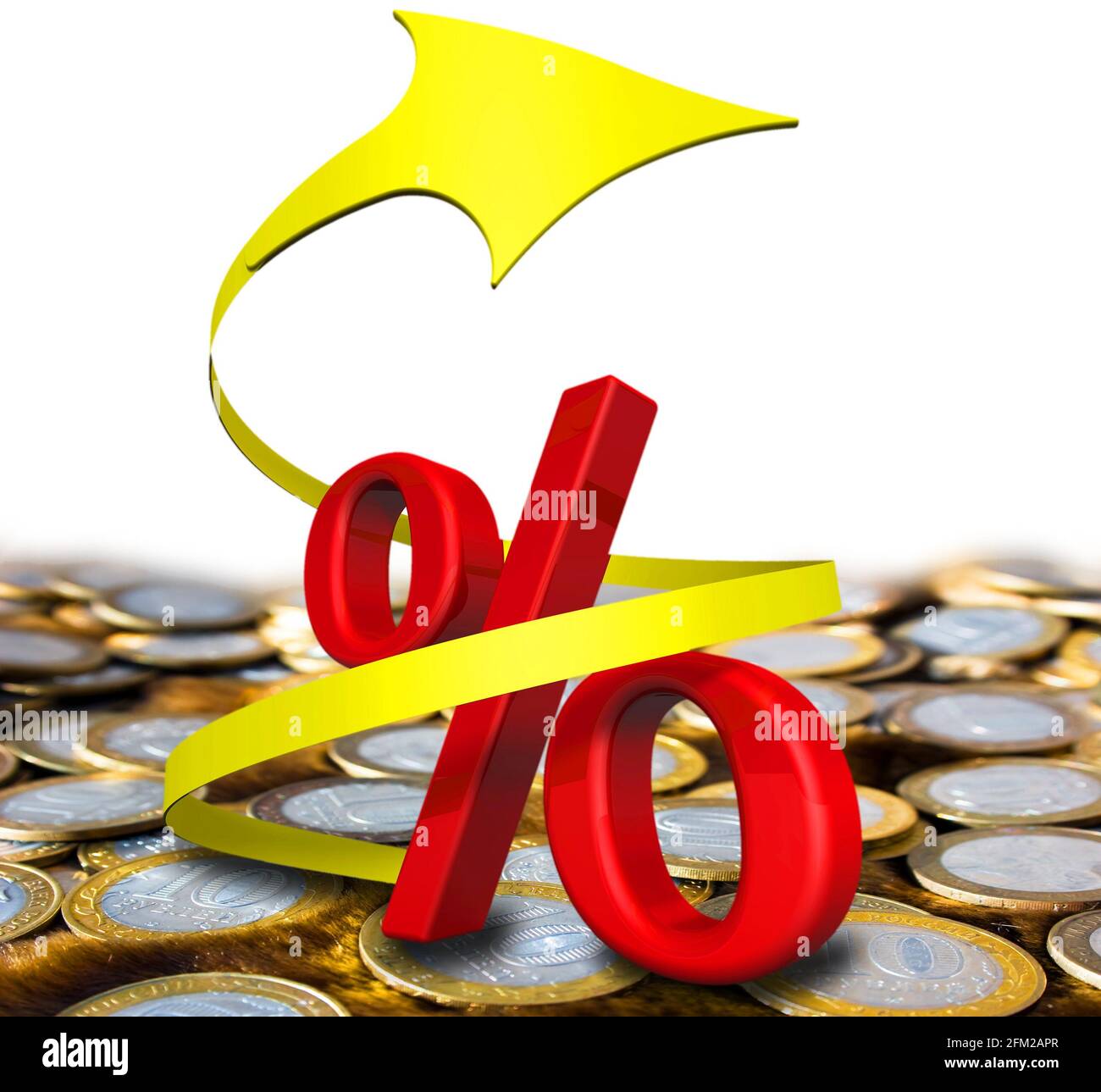 Symbol of growing percentage. Symbol of red percent with a yellow ...
