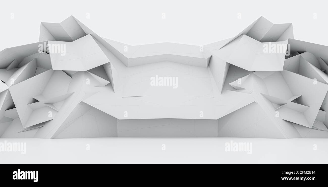 white abstract polygon building exterior 3d render illustration Stock ...